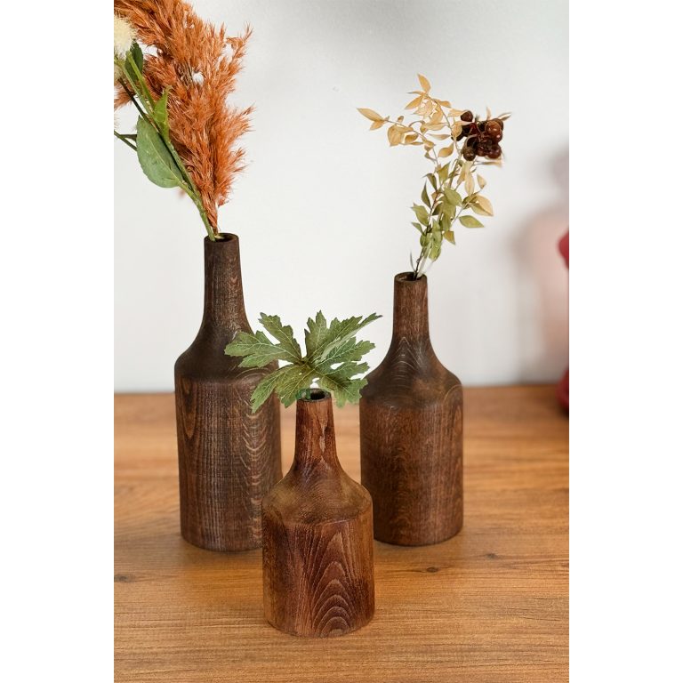 Ahşap Vazo Set 3lü Çiçek Vazosu 1259 - Weblonya